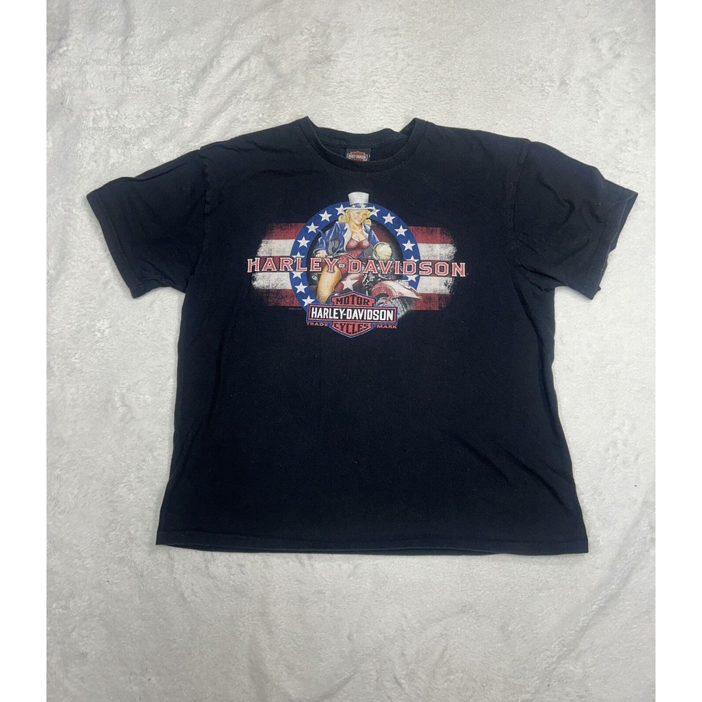 Harley Davidson Uncle Sam Pin Up Girl Black Graphic T… - Gem